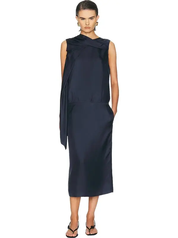 Loulou De Saison Izia Draped Cape Dress - Navy