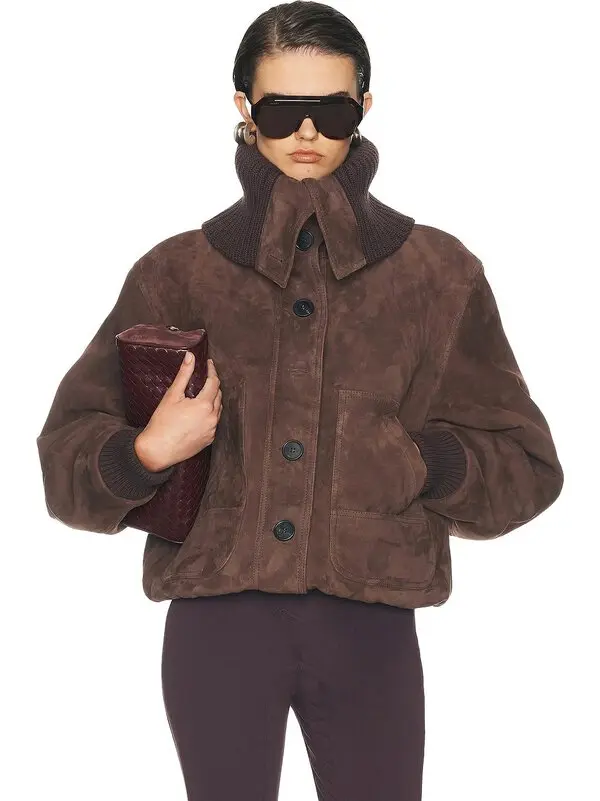 Attico Suede Bomber Jacket In Brown - Dark Brown