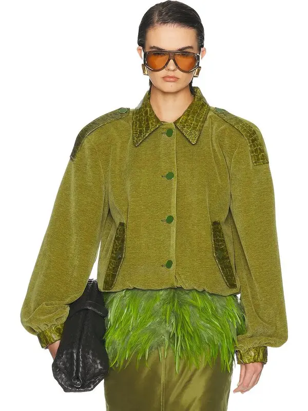 ROWEN ROSE Cropped Bomber Jacket - Green