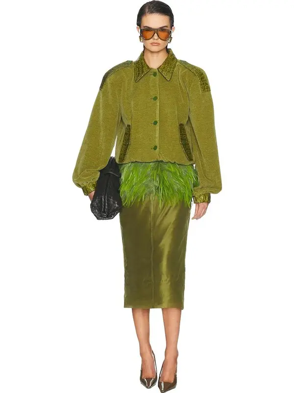 ROWEN ROSE Cropped Bomber Jacket - Green