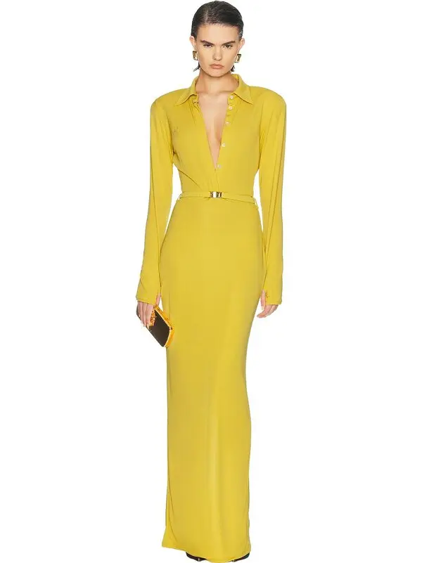 ROWEN ROSE Long Sleeve Jersey Polo Dress - Mustard