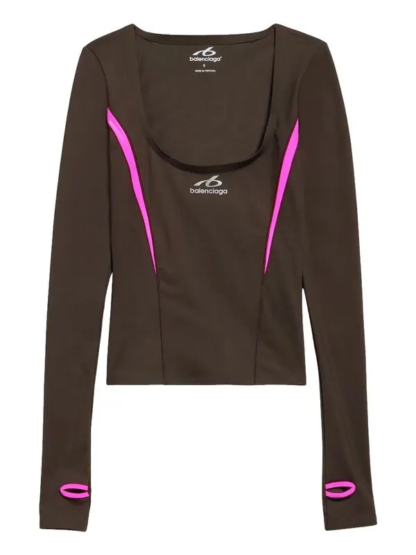 Balenciaga Techwear Long Sleeve Fitted Top Khaki And Neon Pink - Brown