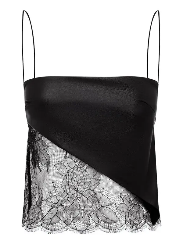 Alex Perry Leather And Lace Camisole Top - Black
