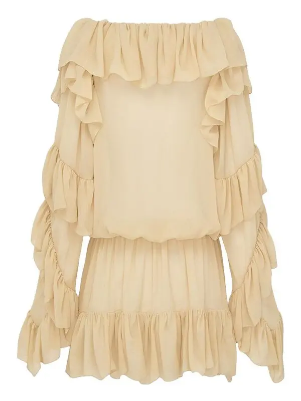 Saint Laurent Ruffled Dress Beige Vintage - Ivory
