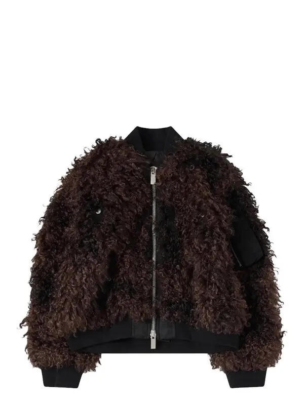 Sacai Curly Faux Fur Bomber Jacket - Brown