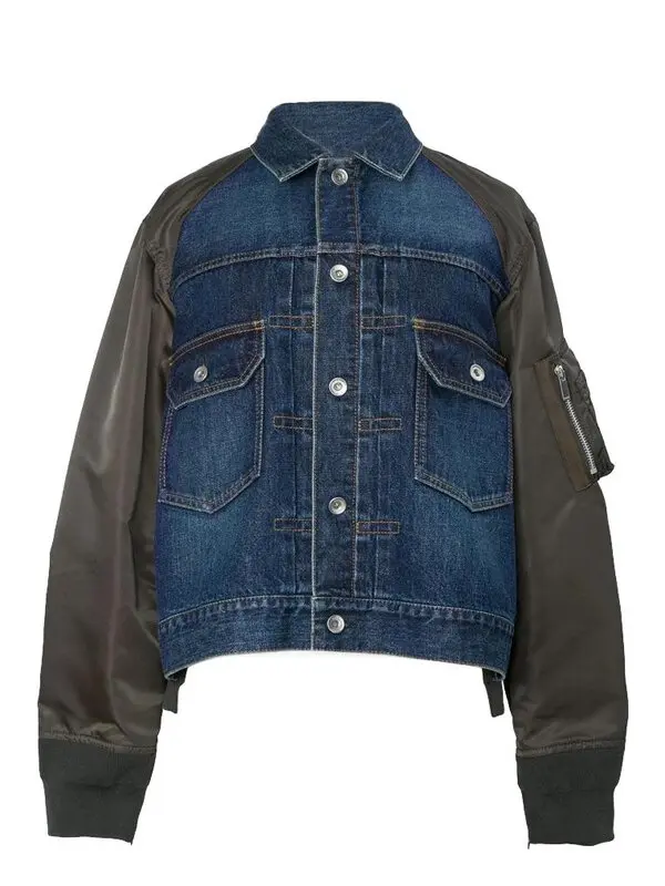 Sacai Mixed Denim Bomber Jacket And Khaki - Blue