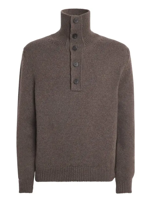Johnstons Of Elgin Cashmere Button-neck Sweater - Brown