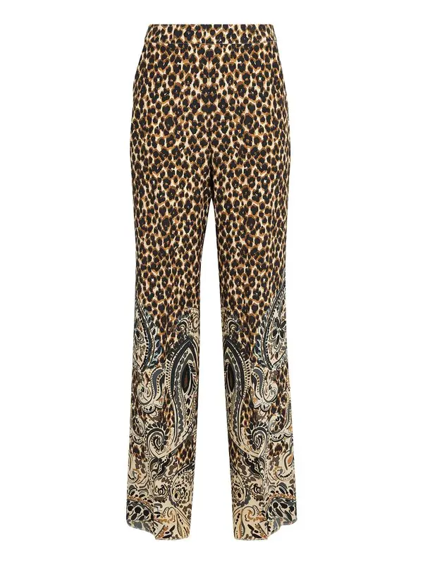 Etro Silk Leopard Print Paisley Trousers - Beige