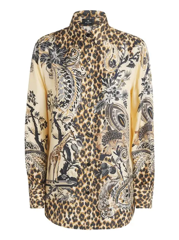 Etro Silk Animal Print Shirt - Beige