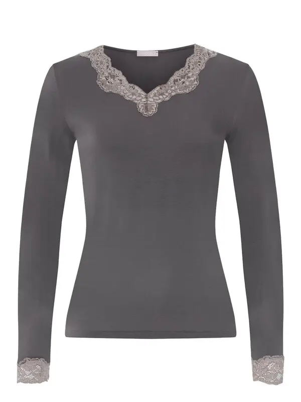 Hanro Lace-trim Long-sleeve T-shirt - Grey