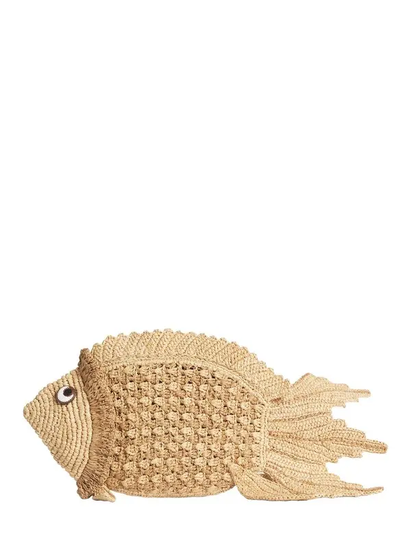 ANYA HINDMARCH Raffia Fish Clutch Bag - Beige