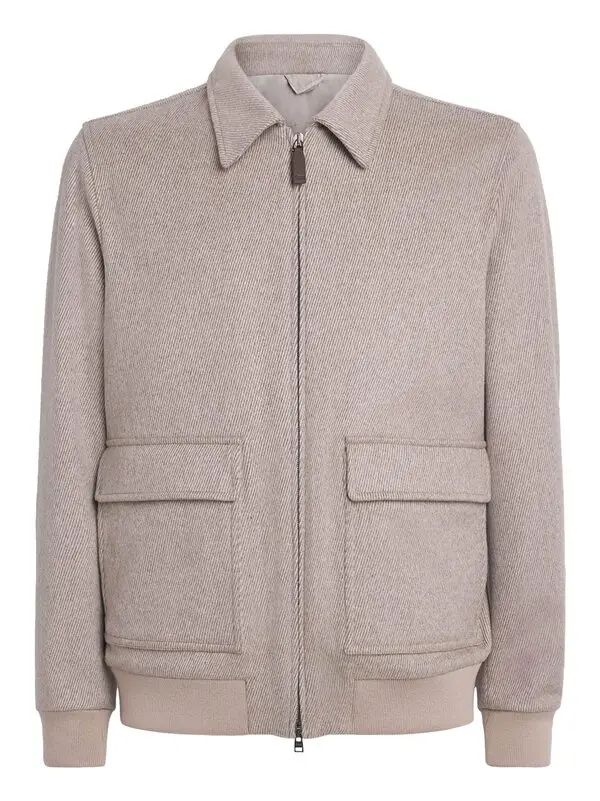 Herno Wool-cashmere Blend Bomber Jacket With Zip Up - Beige