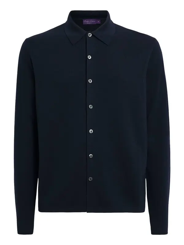 Ralph Lauren Purple Label Wool Polo Cardigan - Navy