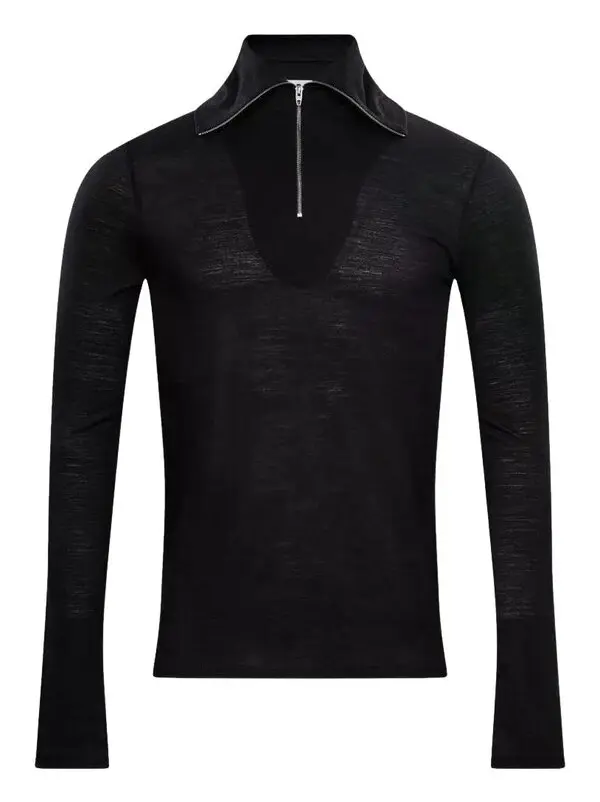 JIL SANDER Quarter-zip Long-sleeve Polo Shirt - Black