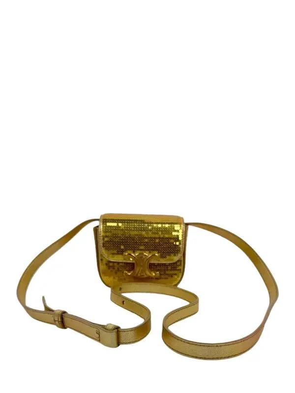 Celine Mini Triomphe Sequin Crossbody Bag - Gold