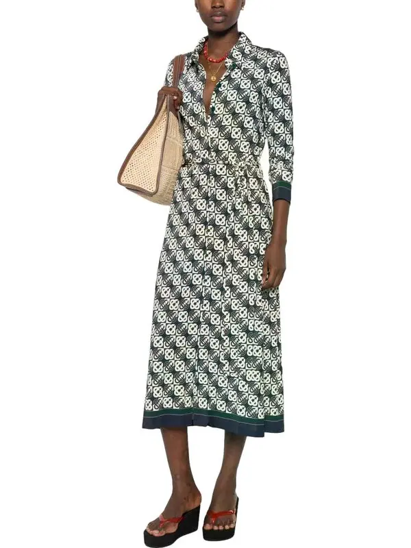 Casablanca Monogram Print Long Sleeve Midi Dress - White