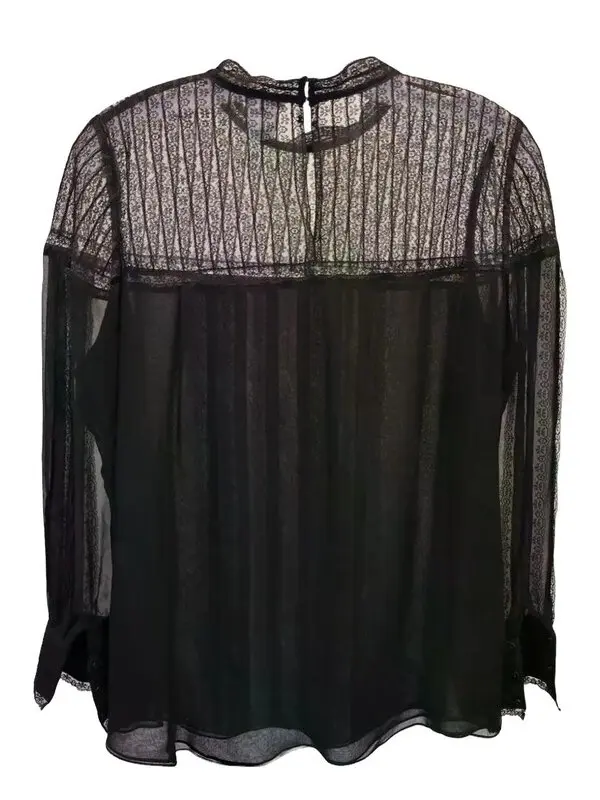 Oscar De La Renta Sheer Lace Panel High Neck Blouse - Black