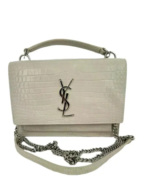 Saint Laurent Crocodile-embossed Sunset Shoulder Bag - Neutrals
