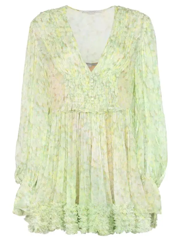 Stella McCartney Ruffle Printed Mini Dress - Green