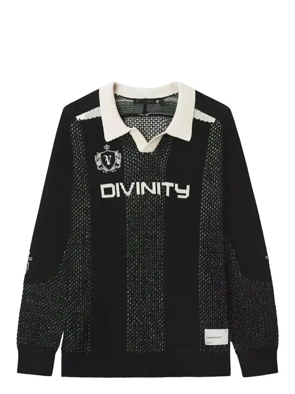 FIVE CM Logo Intarsia Open-collar Sweater - Black