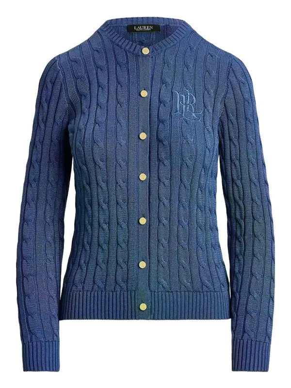 Ralph Lauren Cable-knit Logo Embroidered Cardigan - Blue