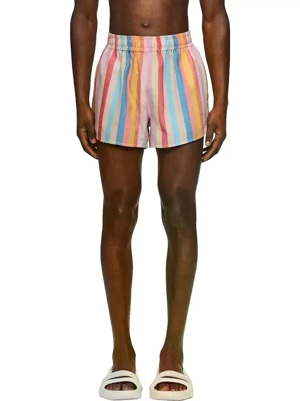 MARRAKSHI LIFE High Waisted Striped Cotton Shorts - Pink