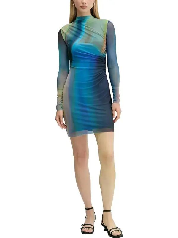 Desigual Ruched Mesh Mini Dress - Blue