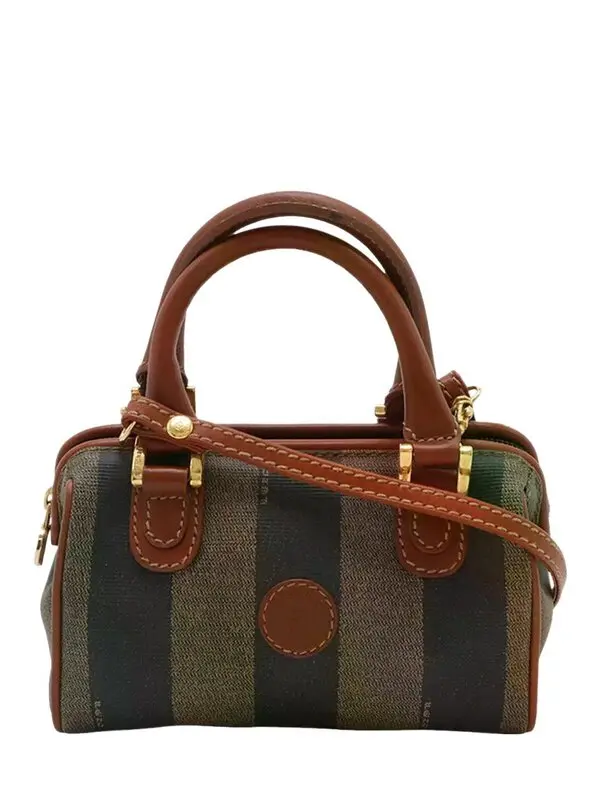 Fendi 20th Century Mini Pequin Coated Canvas Convertible Boston Bag Satchel - Brown