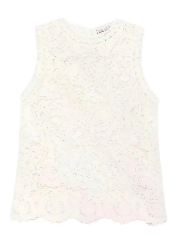 SEMICOUTURE Guipure-lace Sleeveless Top - Neutrals