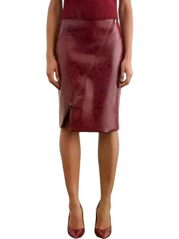 TOCCIN Midi Zip-detail Pencil Skirt - Red