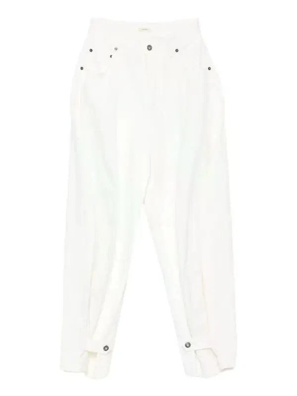 LAMRONS Cotton Pleated Jeans With Button Cuffs - White