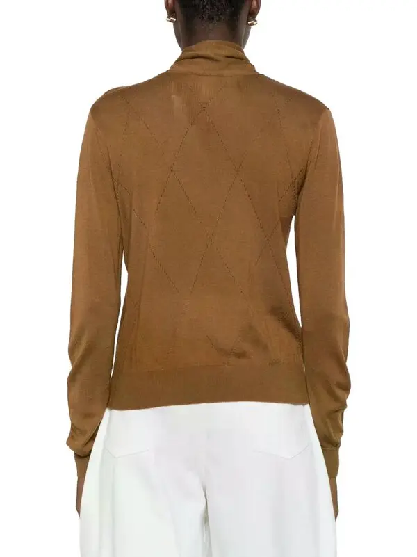 LAMRONS Pointelle-knit Sweater With Pussy-bow - Brown