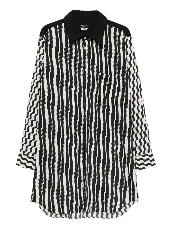 Comme Des Garçons Abstract-print Long-line Shirt - White