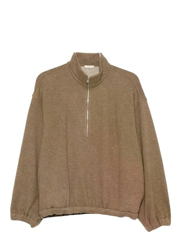 LAMRONS Quarter-zip Elasticated-hem Sweater - Brown