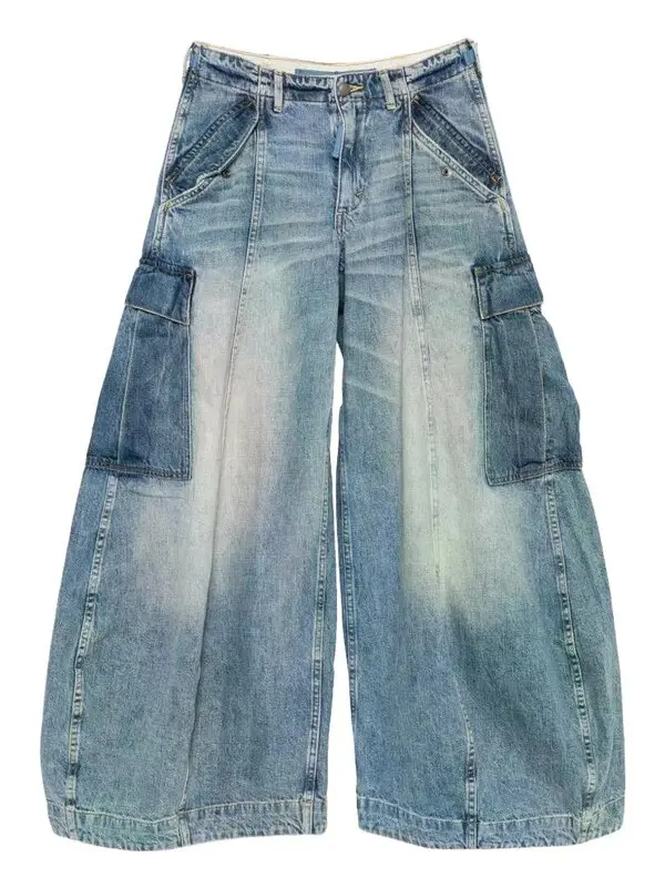 R13 Wide Leg Two-tone Cargo Pants - Blue
