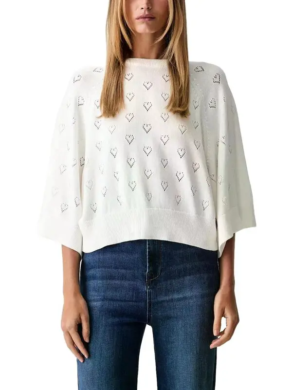 TWINSET Heart Pointelle Raglan-sleeve Sweater - White