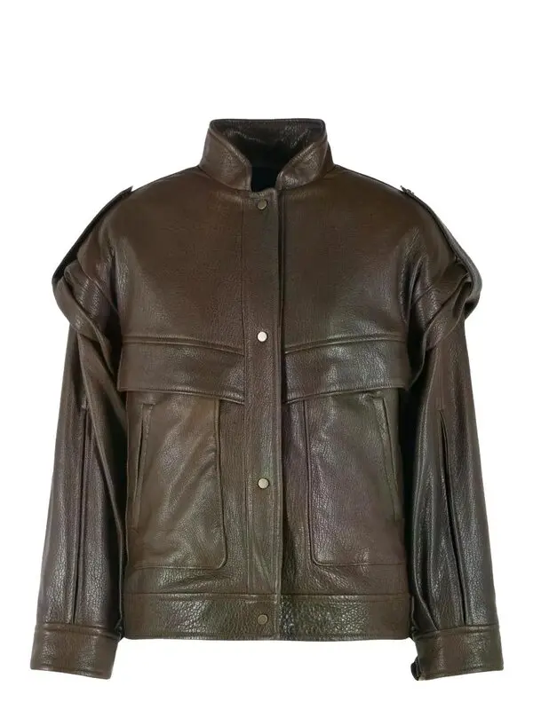 SALVATORE SANTORO Leather Bomber Jacket - Brown