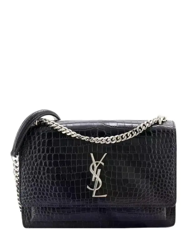 Saint Laurent Sunset Crocodile Embossed Leather Medium Crossbody Bag - Black