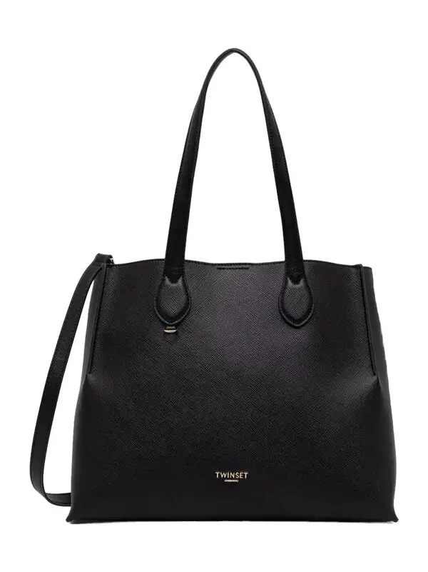 TWINSET Textured Logo-plaque Tote Bag - Black