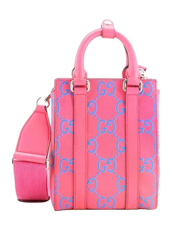Gucci Convertible Open Gg Embossed Perforated Leather Mini Tote Bag - Blue