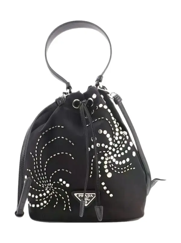 Prada Re-edition 1978 Crystal Embellished Tessuto Mini Bucket Bag - Black