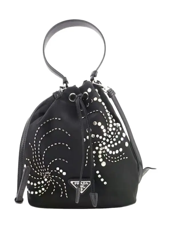 Prada Re-edition 1978 Crystal Embellished Tessuto Mini Bucket Bag - Black