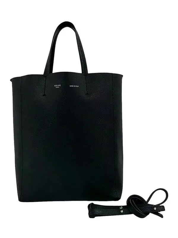 Celine Small Grained Calfskin Vertical Cabas Satchel - Black