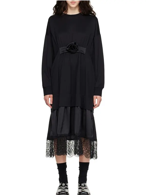 Simone Rocha Loose-fitting Ruffled Rose Lace Dress - Black