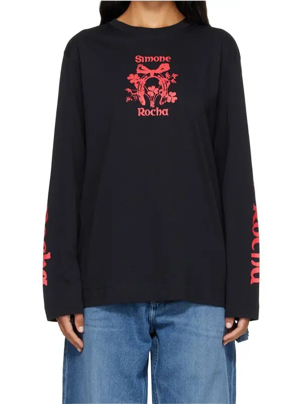 Simone Rocha Printed Long-sleeved T-shirt - Black/red