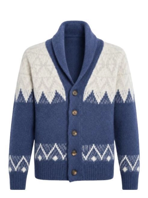 Eleventy Shawl Collar Jacquard Cardigan - Blue