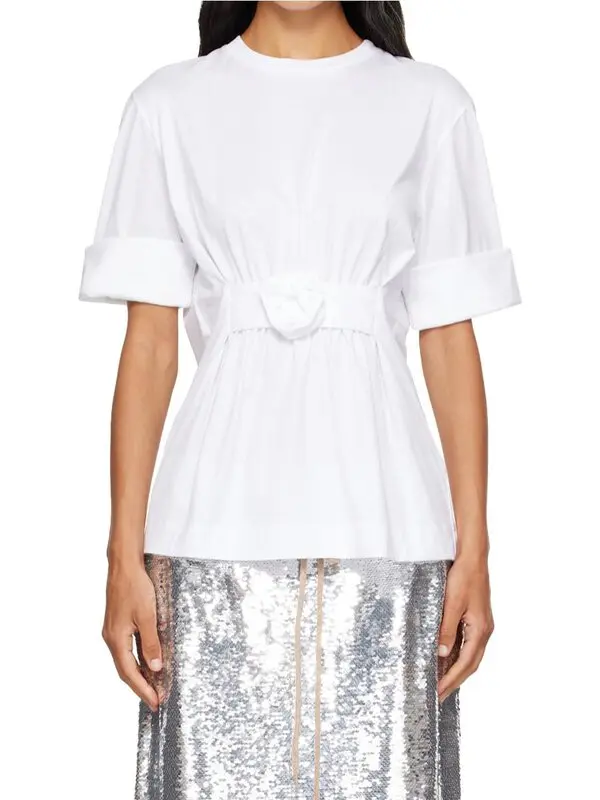 Simone Rocha Flower-detail Gathered T-shirt - White