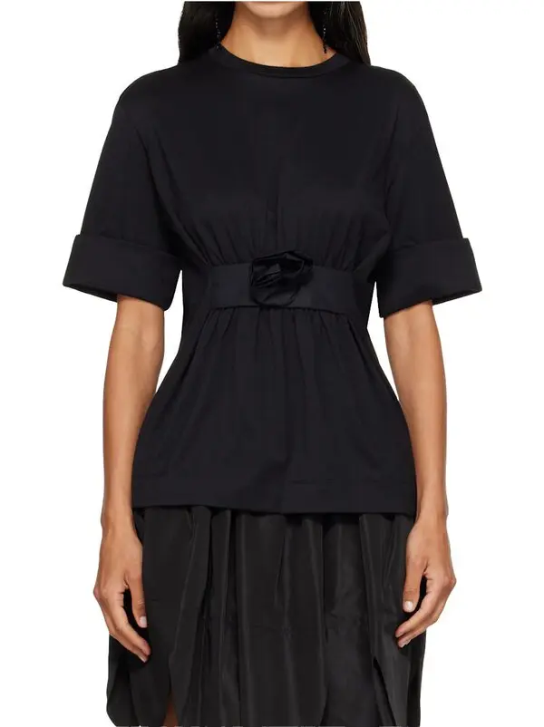 Simone Rocha Floral-appliqué Gathered T-shirt - Black