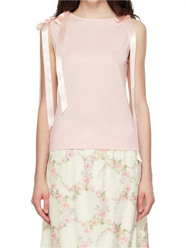 Simone Rocha Bow Ribbon Tank Top - Soft Pink
