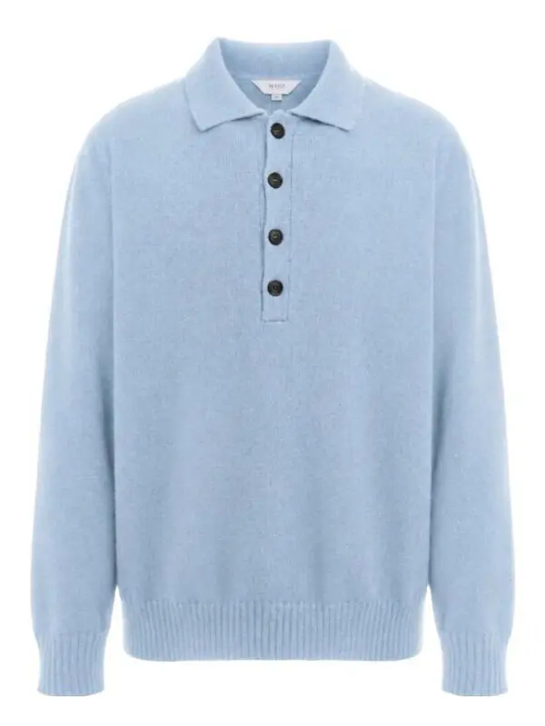 Malo Cashmere Button-up Polo - Blue